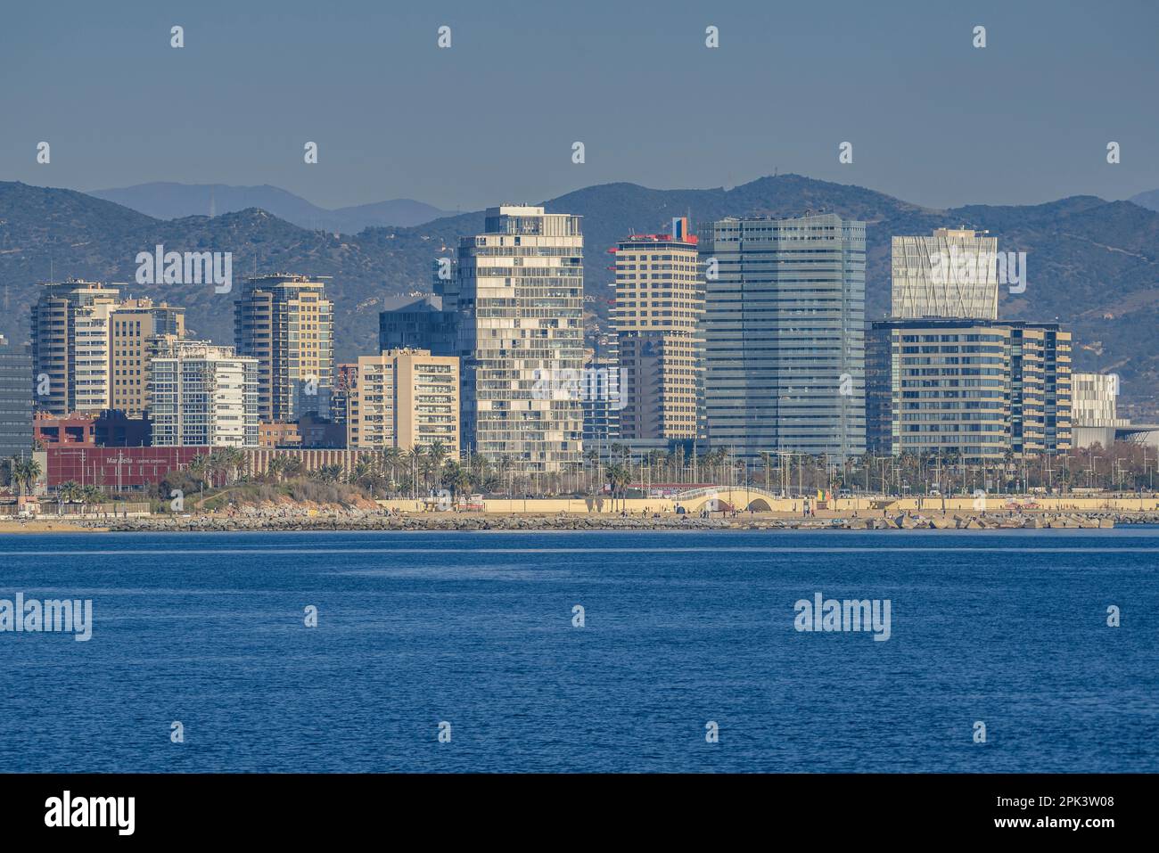 The towers of the Diagonal Mar area seen from a boat of Las Golondrinas ...