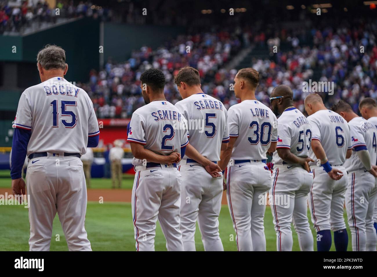 The Texas Rangers observe a moment of silence in honor of the victims ...