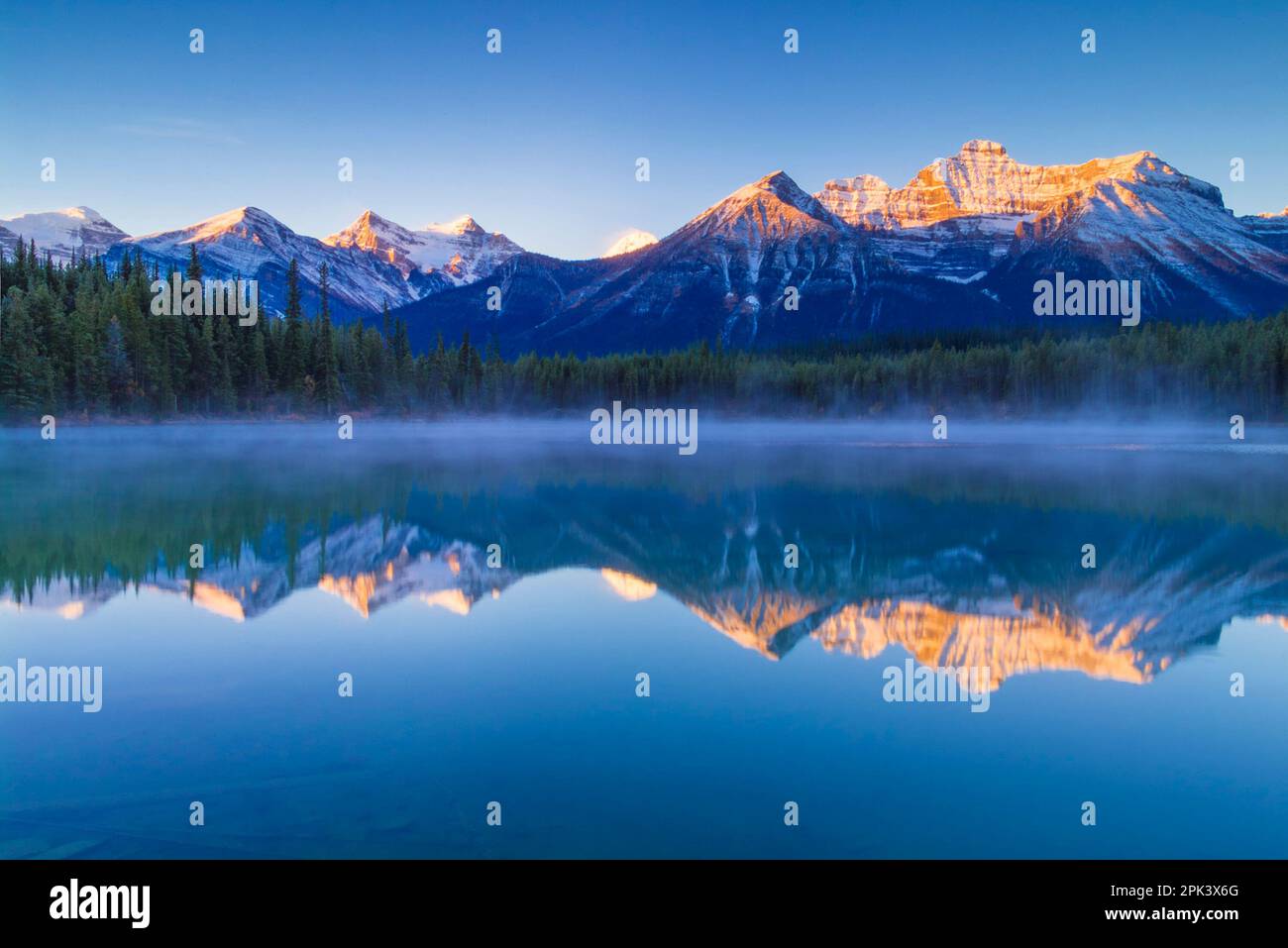 Banff national Park Lake Herbert Alberta - Misty water early frosty ...