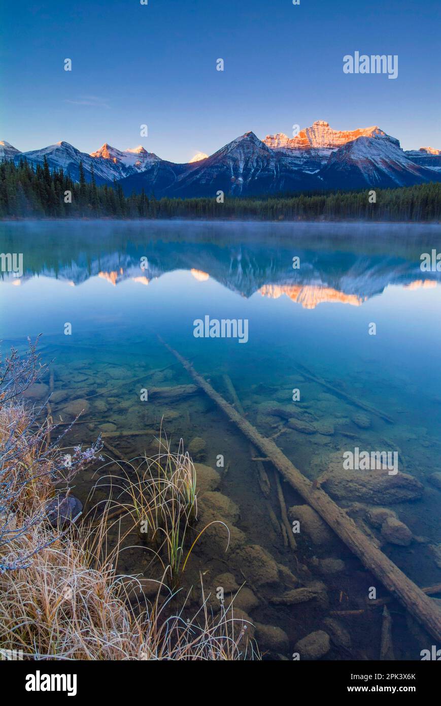 Banff national Park Lake Herbert Alberta - Misty water early frosty ...