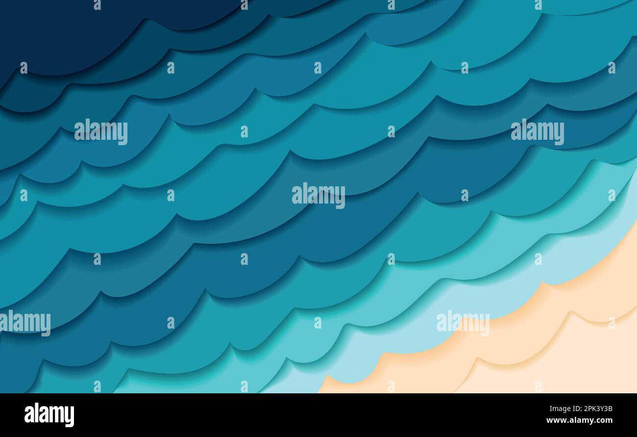 Abstract sea waves. nautical background in paper cut style. Marine ...