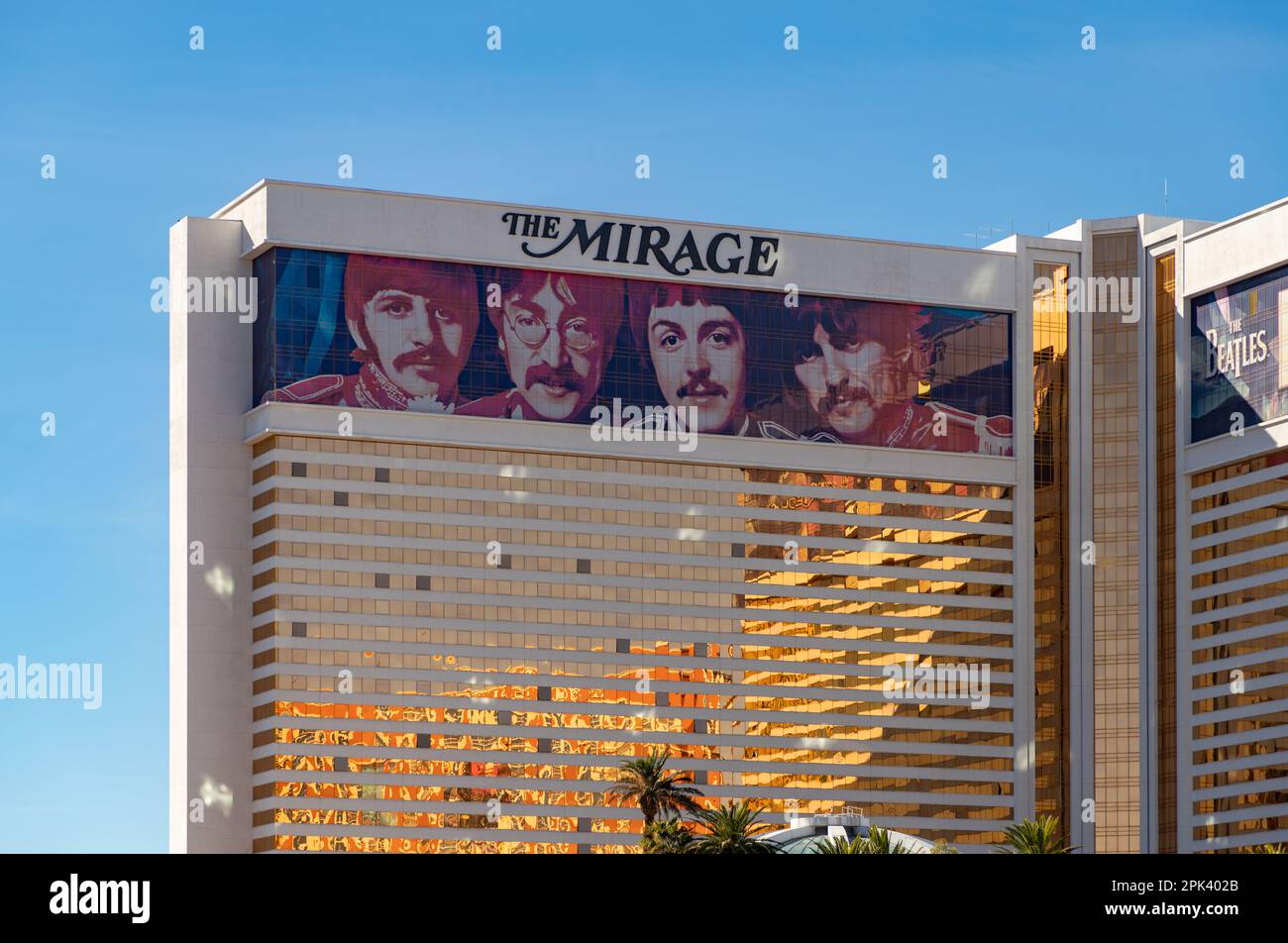 A picture of the Mirage with a large ad of the show Love by Cirque du ...