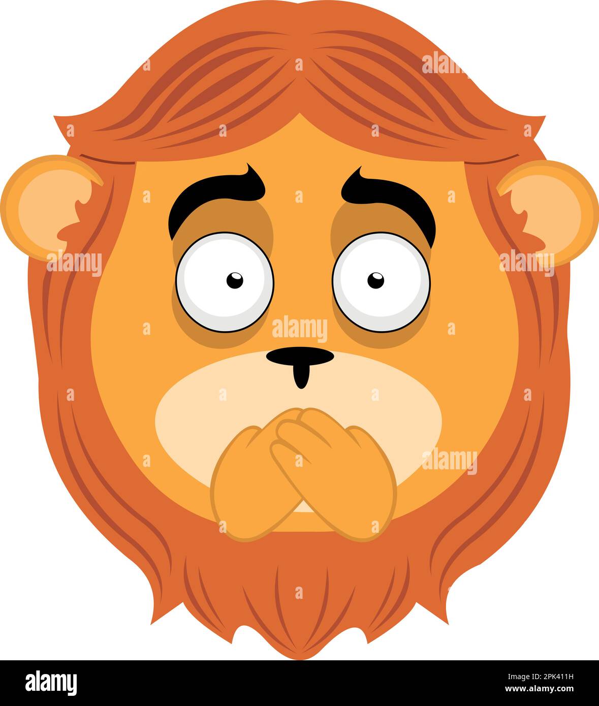 vector illustration face of a lion cartoon covering his mouth with his ...