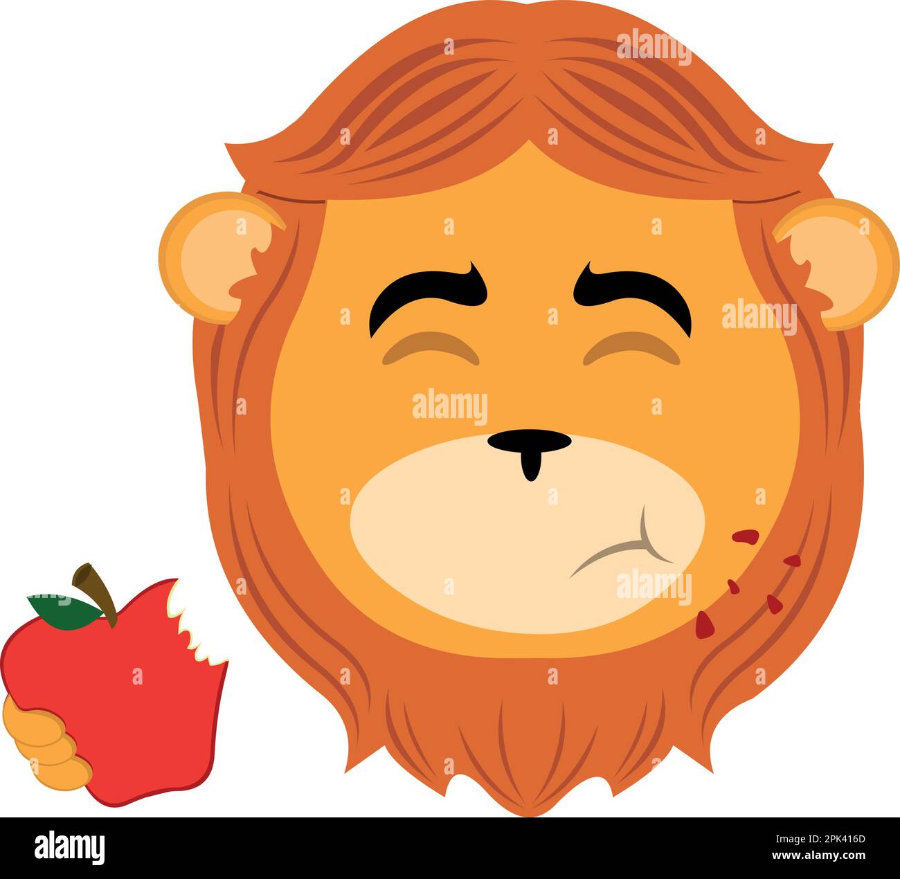 vector illustration face of a cartoon lion eating a red apple Stock ...