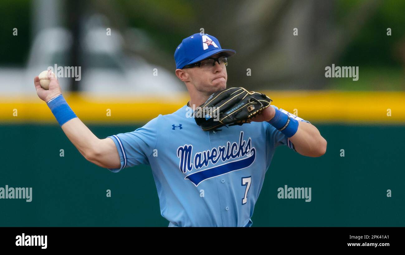 UT Arlington senior infielder Tyler Rice throws during an NCAA baseball ...