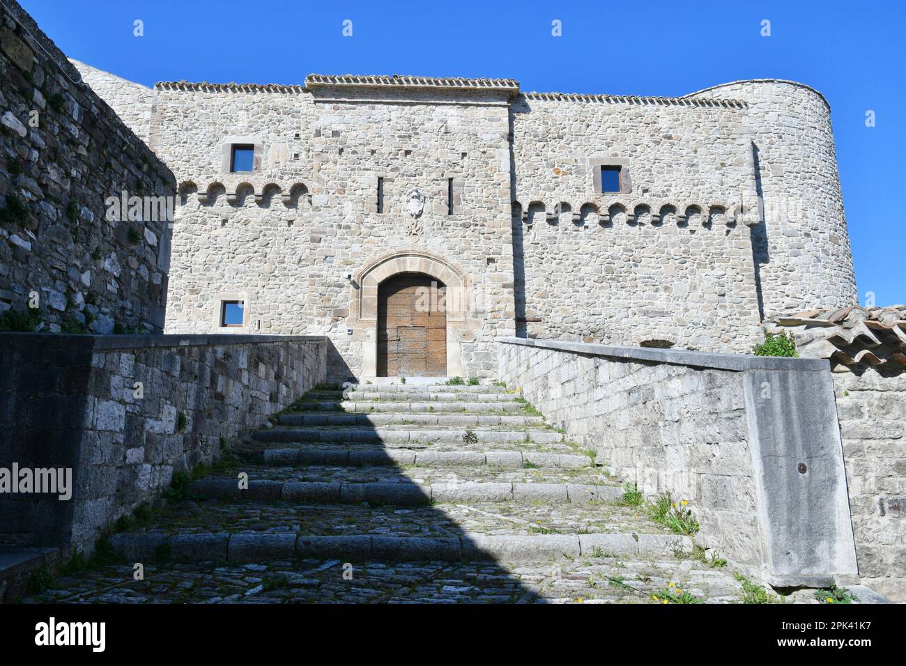 The walls of a castle in Civitacampomarano, a medieval town in the ...