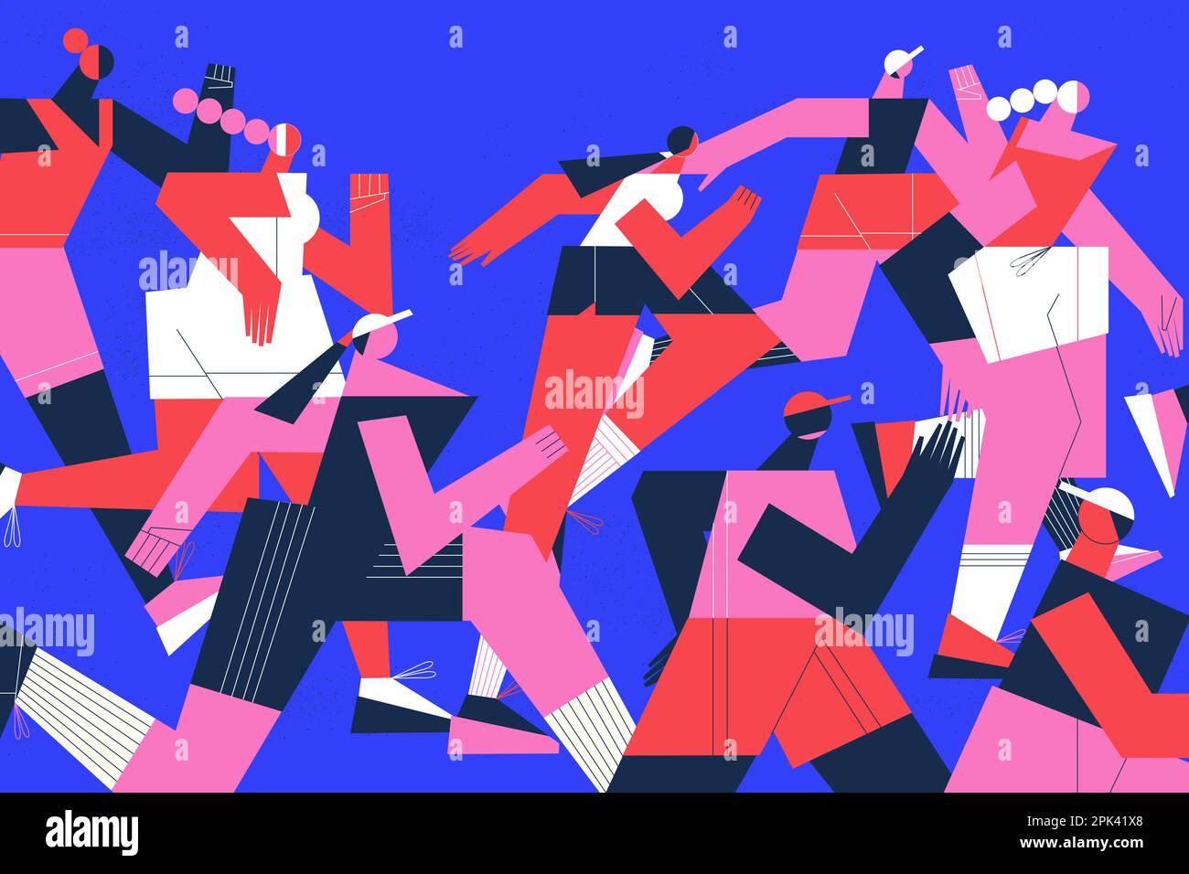 Multicultural and diverse men and women running a marathon together ...