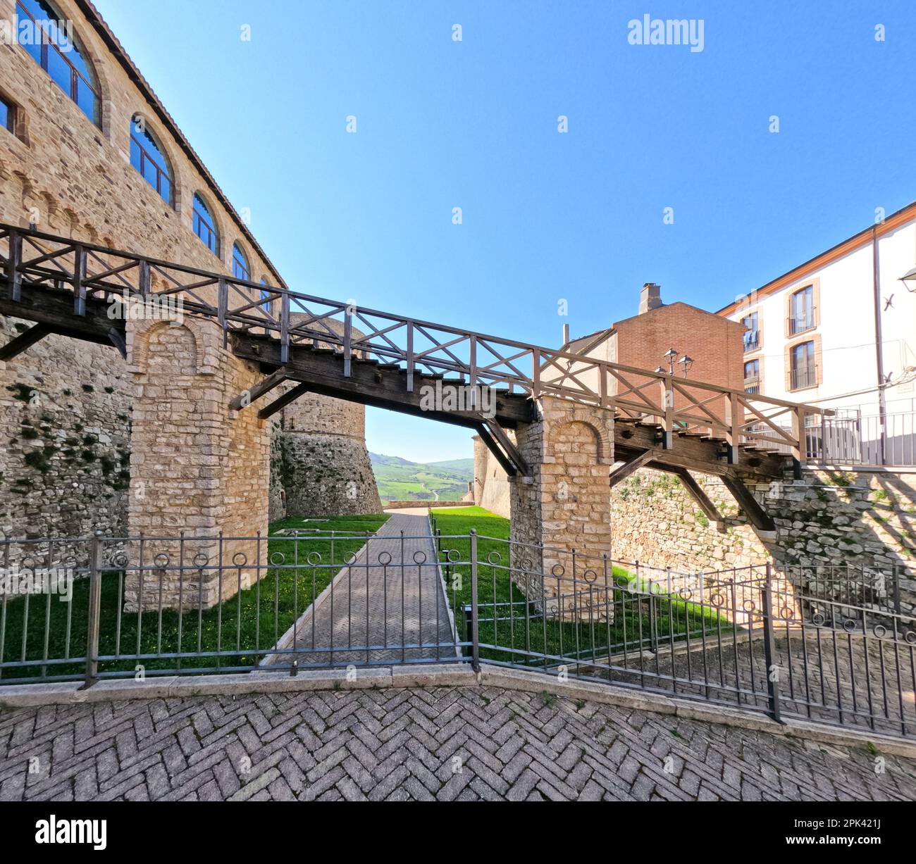 The drawbridge of a castle in Civitacampomarano, a medieval town in the ...