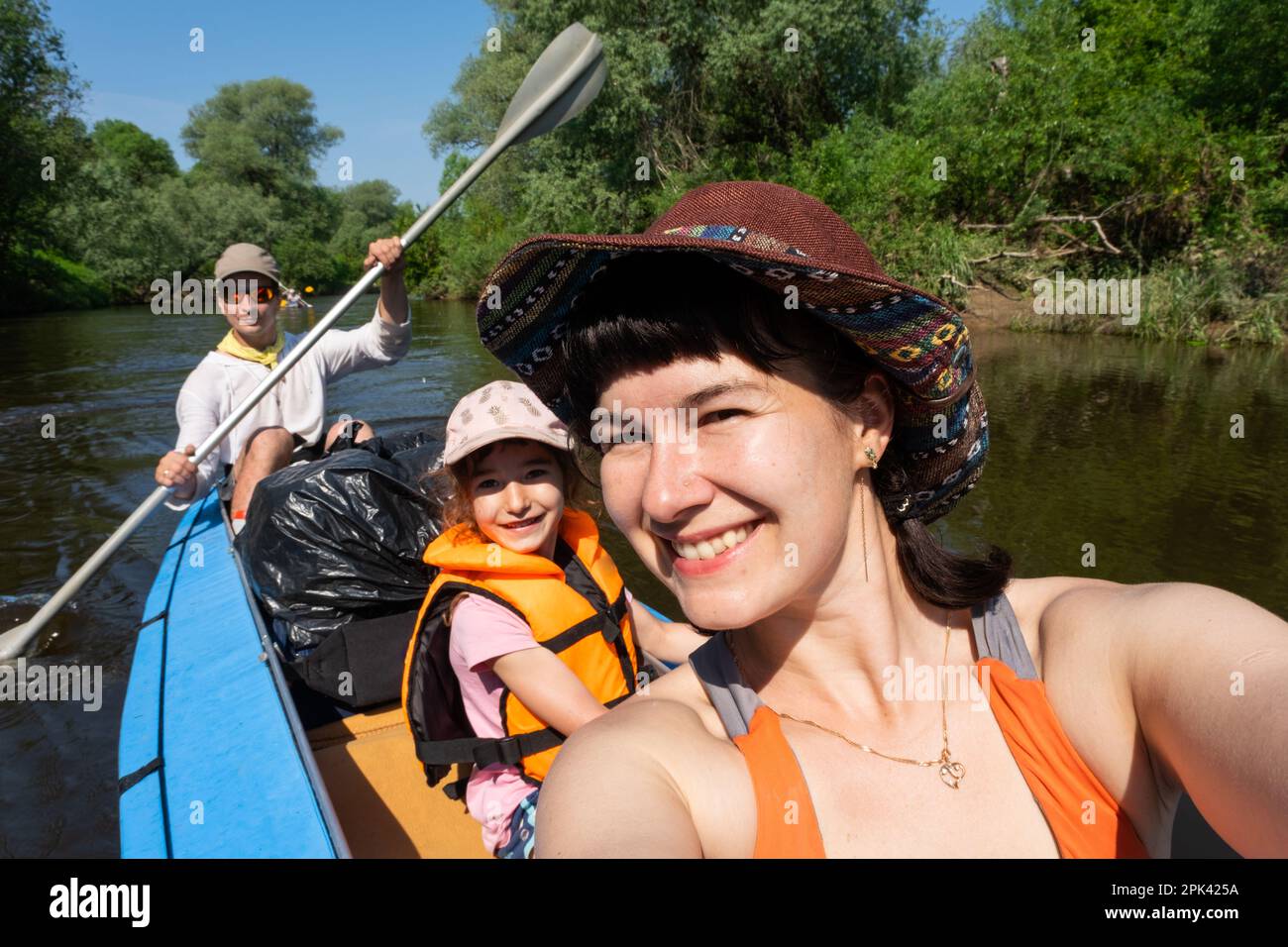Man and woman couple, baby is sleeping, selfies are happy in family ...