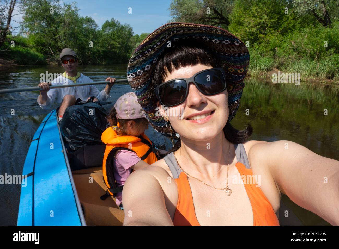 Man and woman couple, baby is sleeping, selfies are happy in family ...