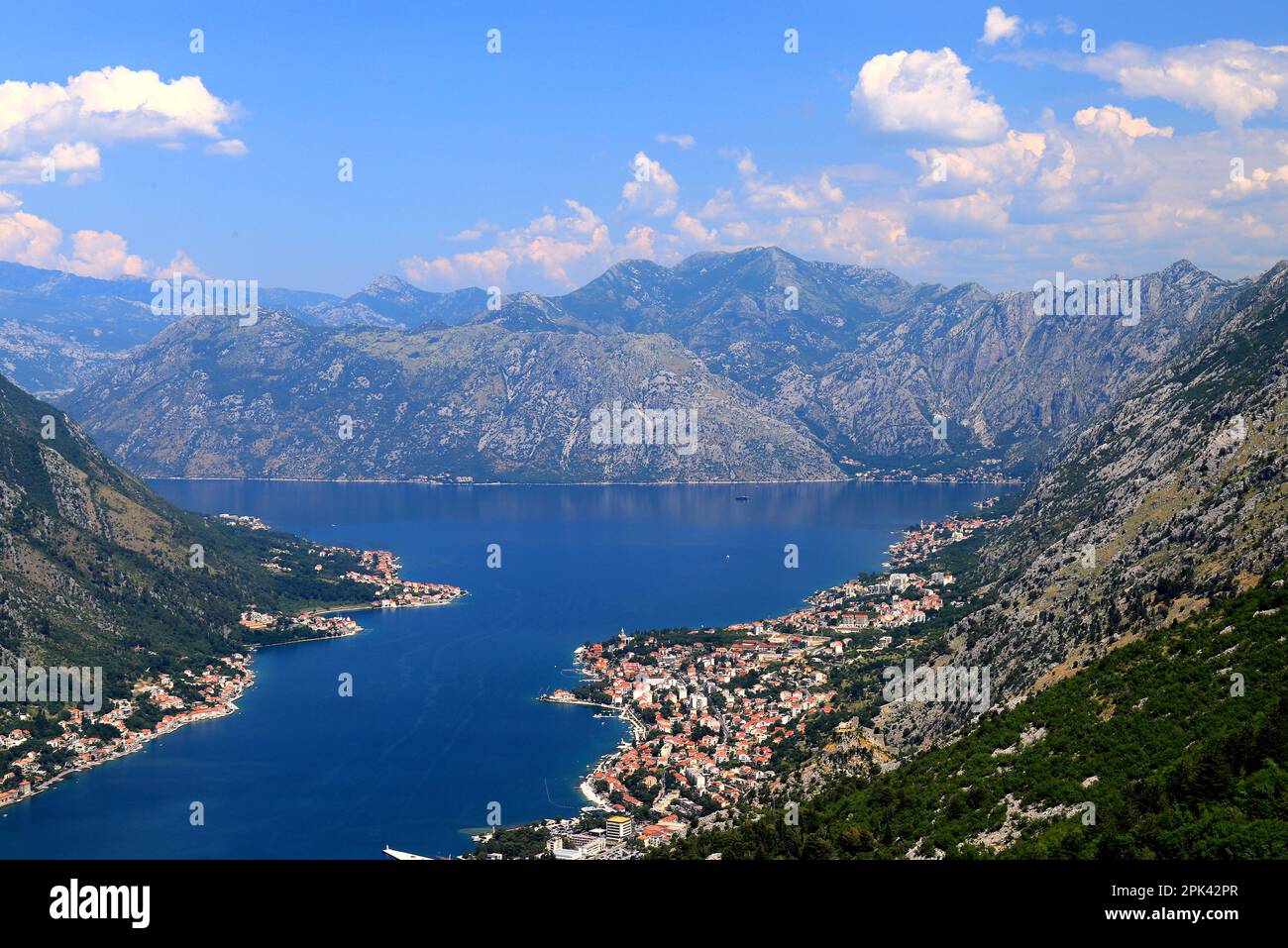 high mountains in Montenegro. Beautiful Kotor Bay and old city Kotor in ...
