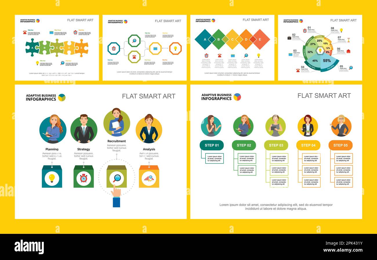 Colorful management or teamwork concept infographic charts set Stock ...
