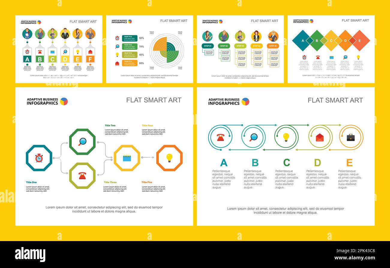 Colorful infochart diagrams set for presentation slide templates Stock ...