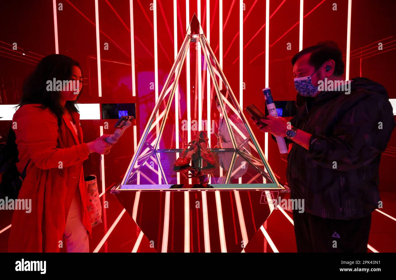 Red high heels worn by Leslie Cheung Kwok-wing at Live in Concert 97 ...