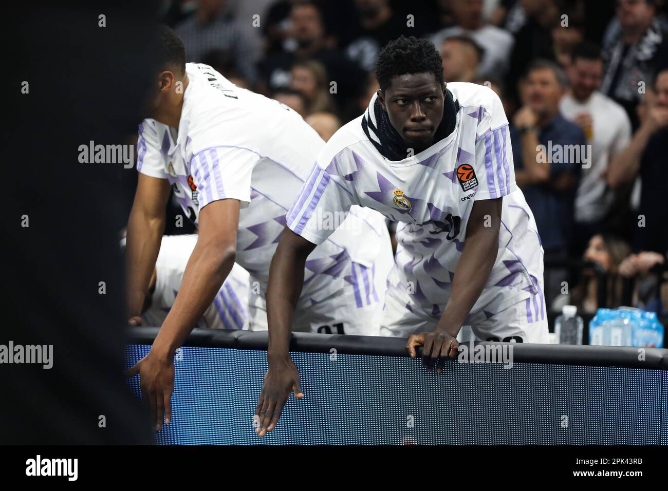Belgrade, Serbia, 31 March 2023. Eli Ndiaye of Real Madrid reacts during the 2022/2023 Turkish ...