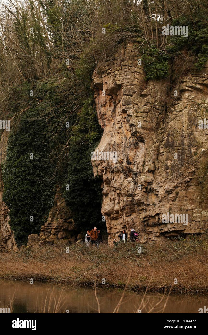 Creswell Crags. Caves and Mines, Limestone cliffs and gorge. Notts, UK ...
