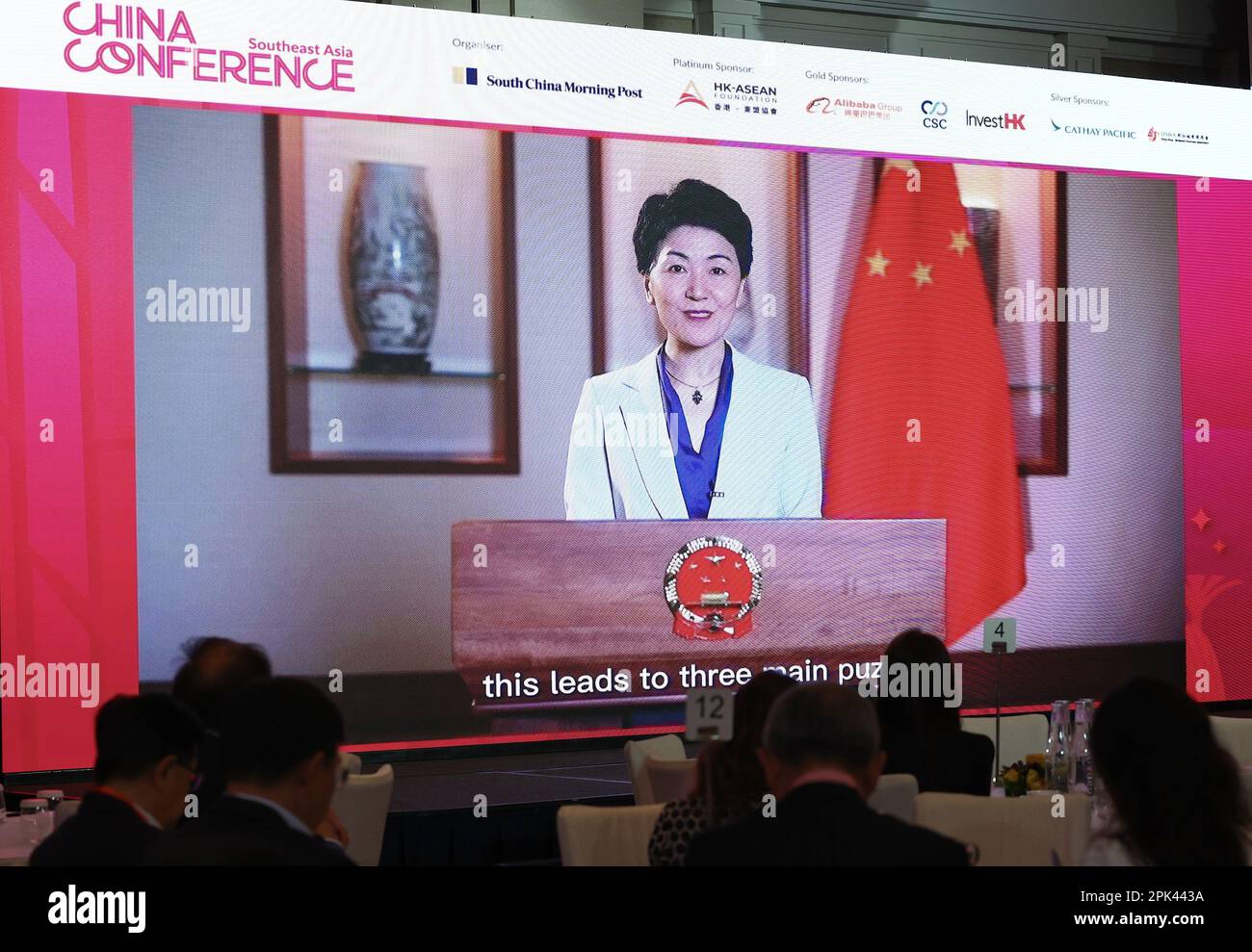 China ambassador to Singapore Sun Haiyan delivers a pre-recorded video ...