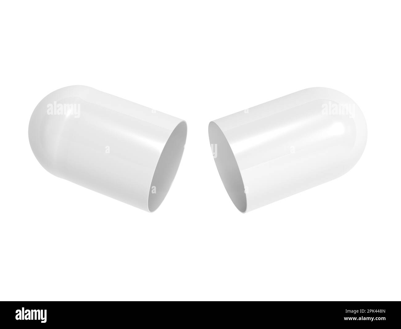Empty opened pill isolated on white background. Capsule. 3d ...