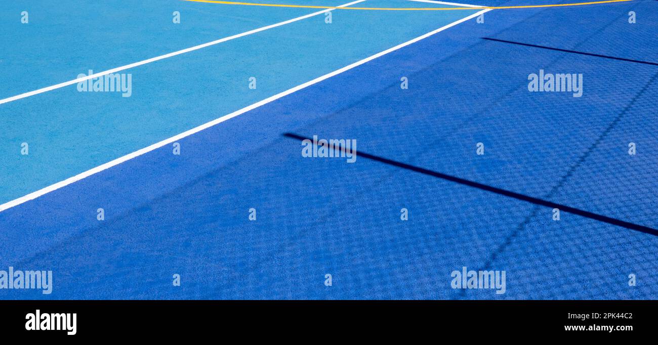 Sport field court background. Blue rubberized and granulated ground ...
