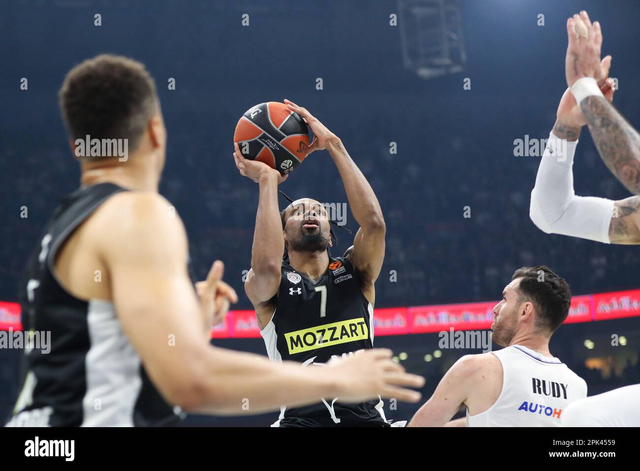 Belgrade, Serbia, 31 March 2023. Kevin Punter of Partizan Mozzart Bet ...