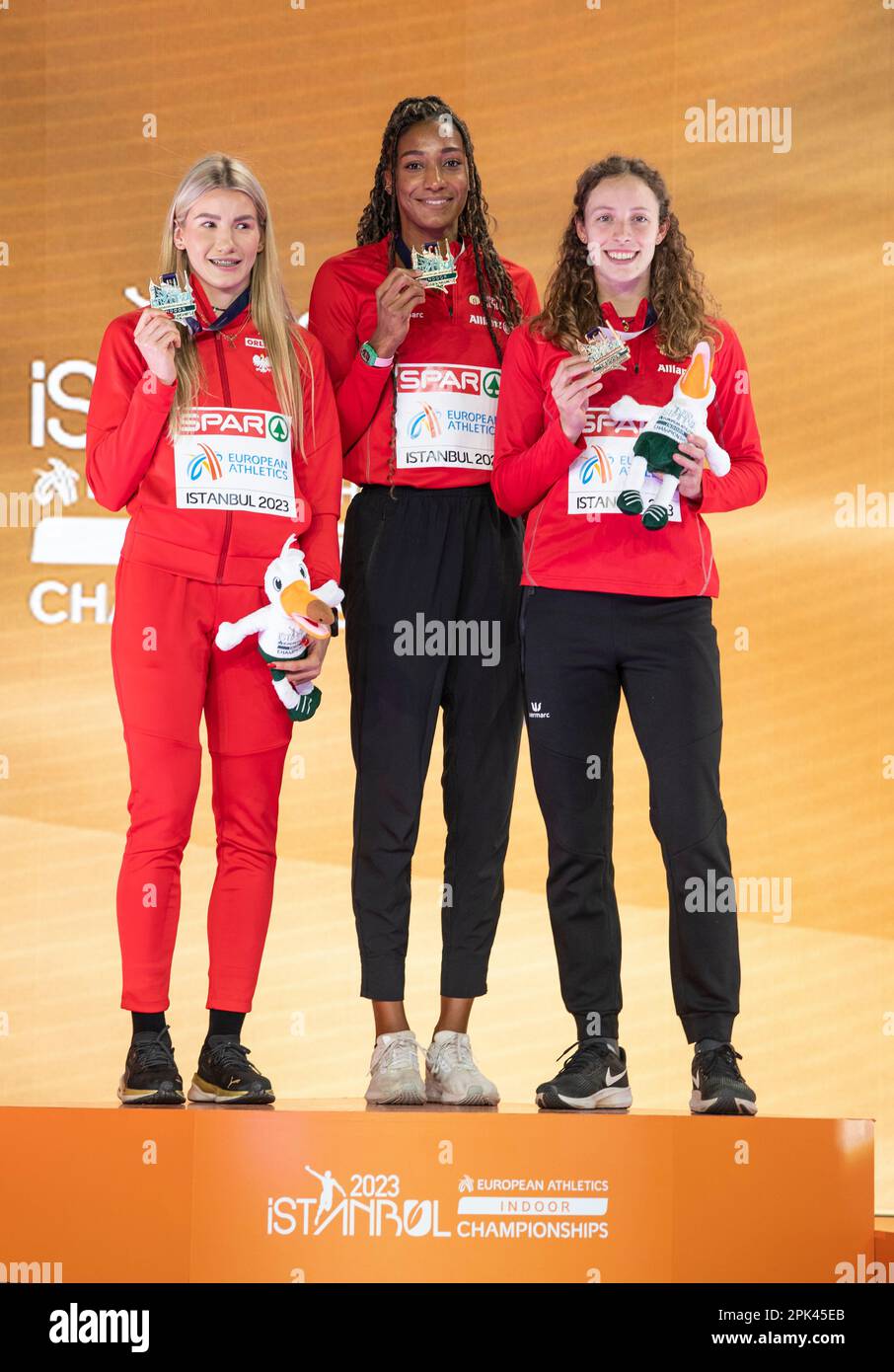 Adrianna Sulek of Poland, Nafissatou Thiam and Noor Vidts of Belgium ...