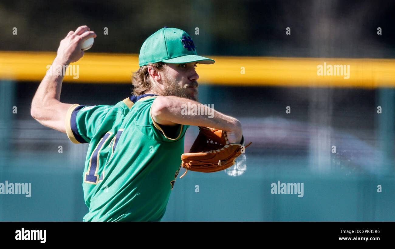 Notre Dame pitcher Aidan Tyrell pitches against UAB during an NCAA ...