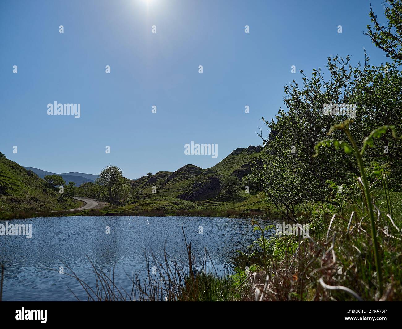 little pond in the landscape around fairy glen on the isle of skye in ...