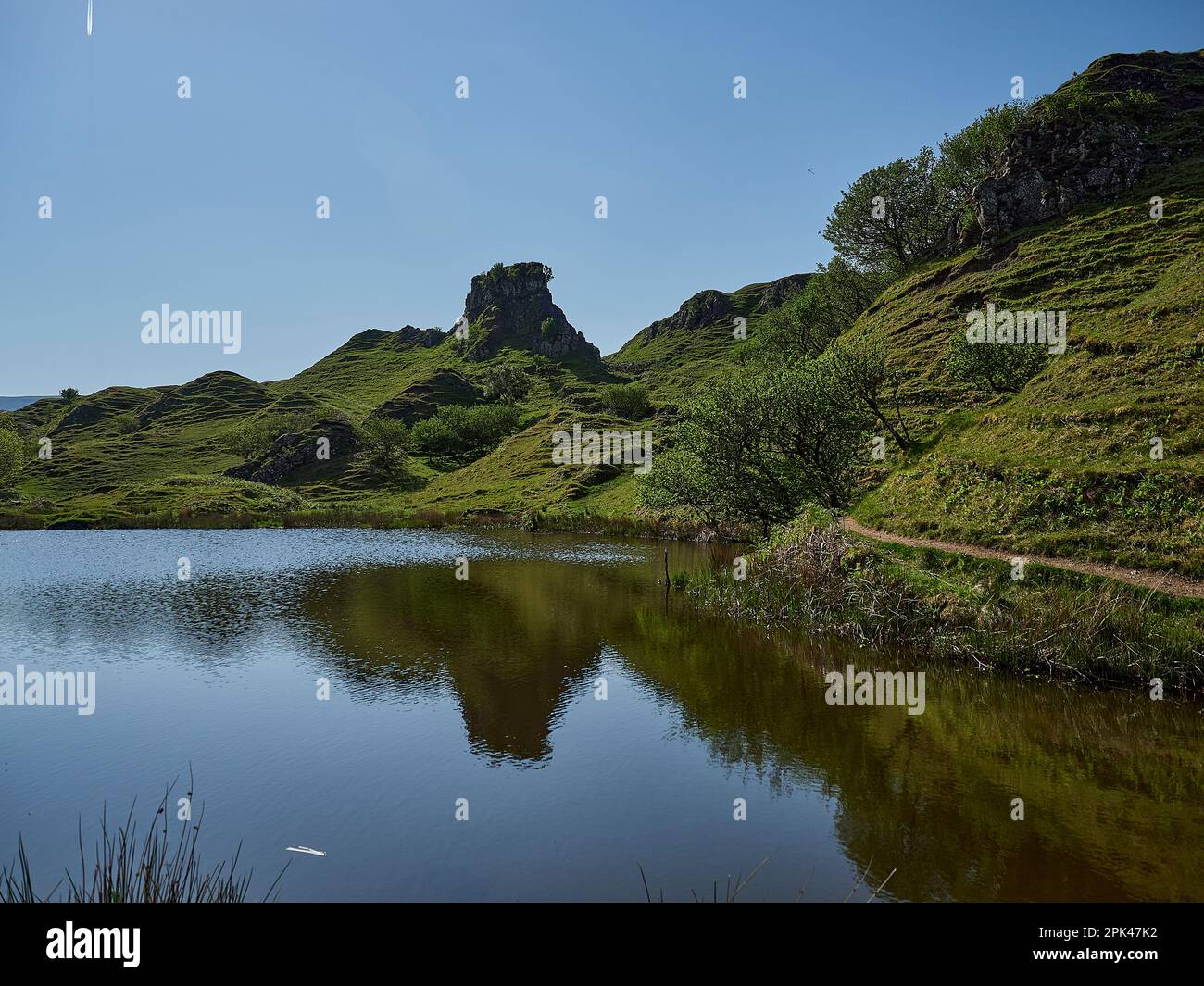 little pond in the landscape around fairy glen on the isle of skye in ...