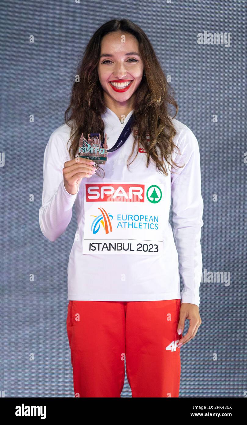 Sofia Ennaoui of Poland bronze medal presentation for the women’s 1500m at the European Indoor ...