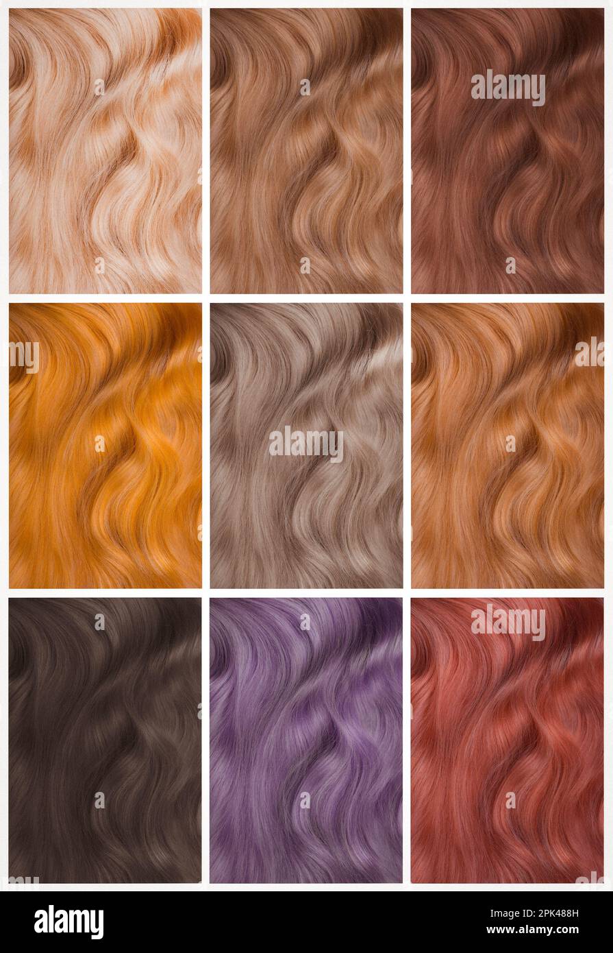 Collage with multicolored hair samples. Color palette Stock Photo - Alamy