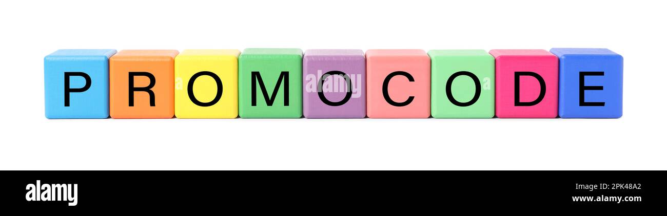 Colorful cubes with words Promo Code on white background Stock Photo ...