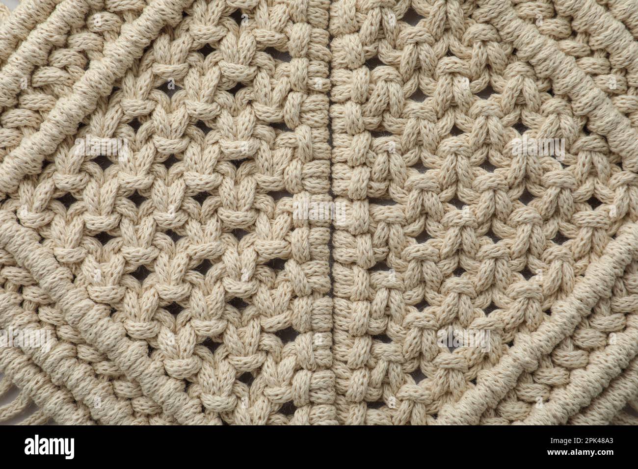 Texture of beautiful macrame as background, top view. Decorative ...