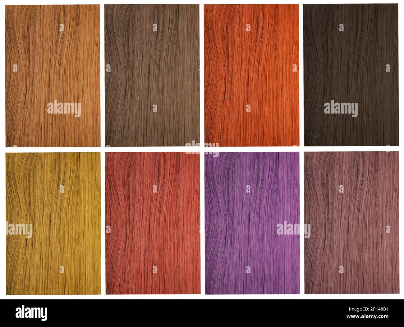Collage with multicolored hair samples. Color palette Stock Photo - Alamy