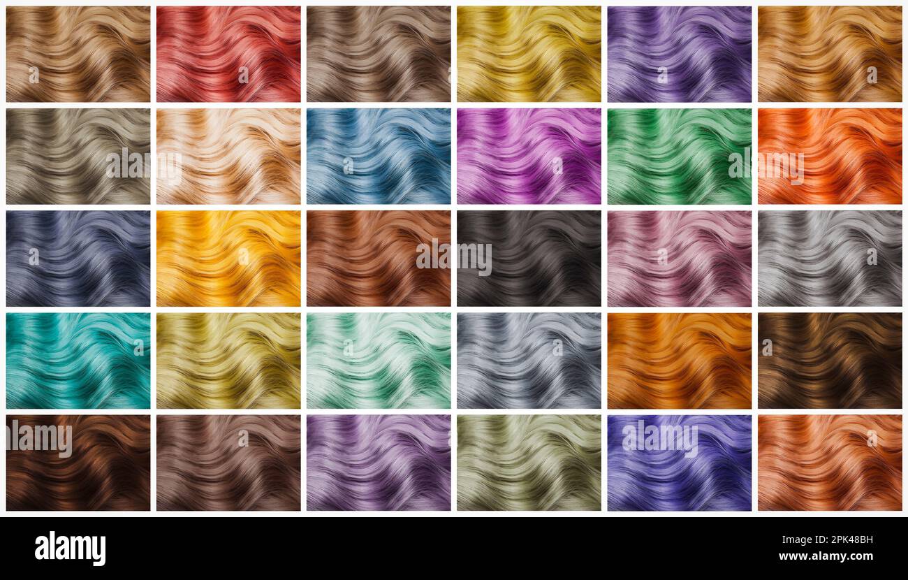 Collage with multicolored hair samples. Color palette Stock Photo - Alamy