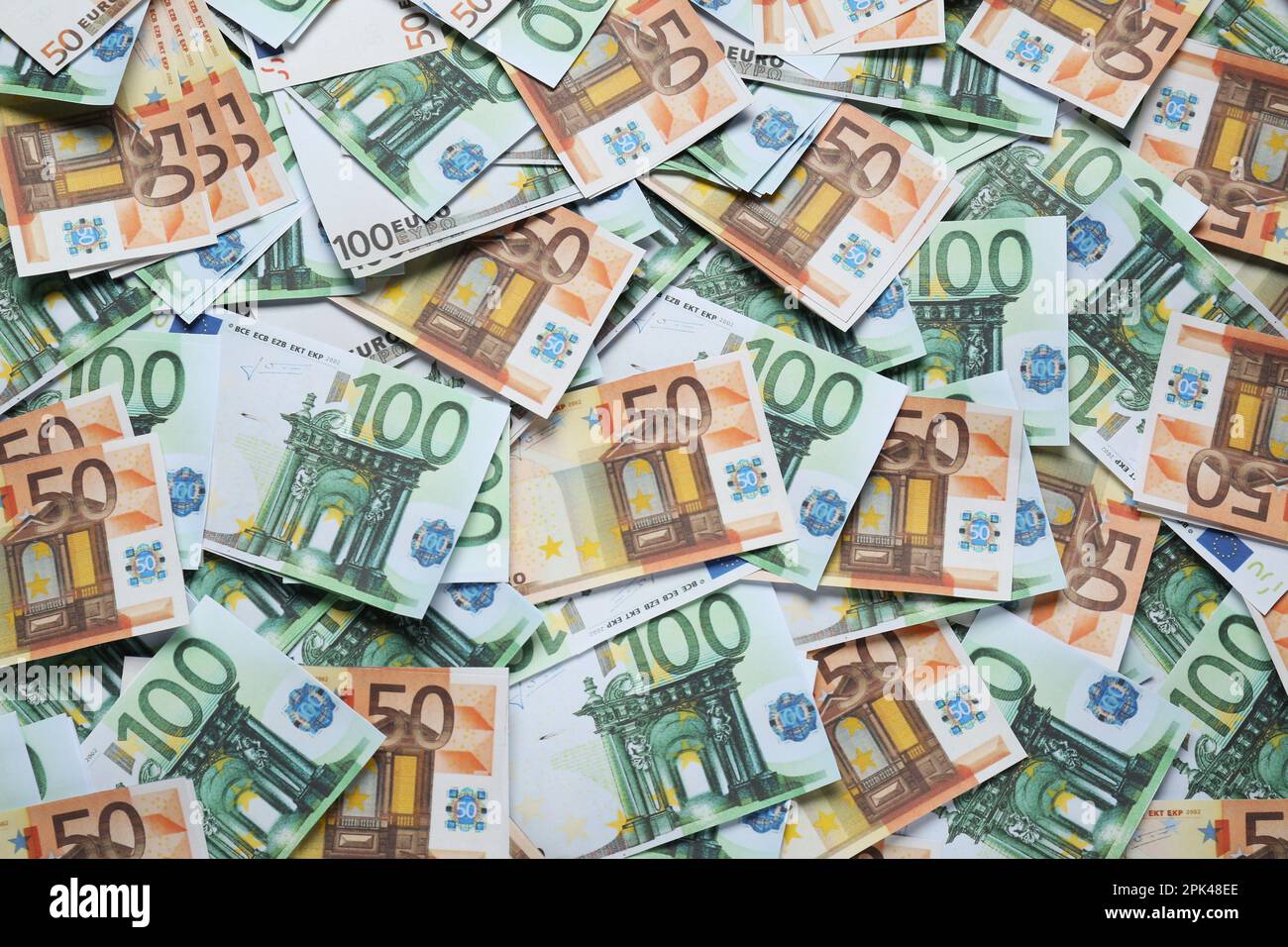 Different Euro banknotes as background, top view. Money exchange Stock ...