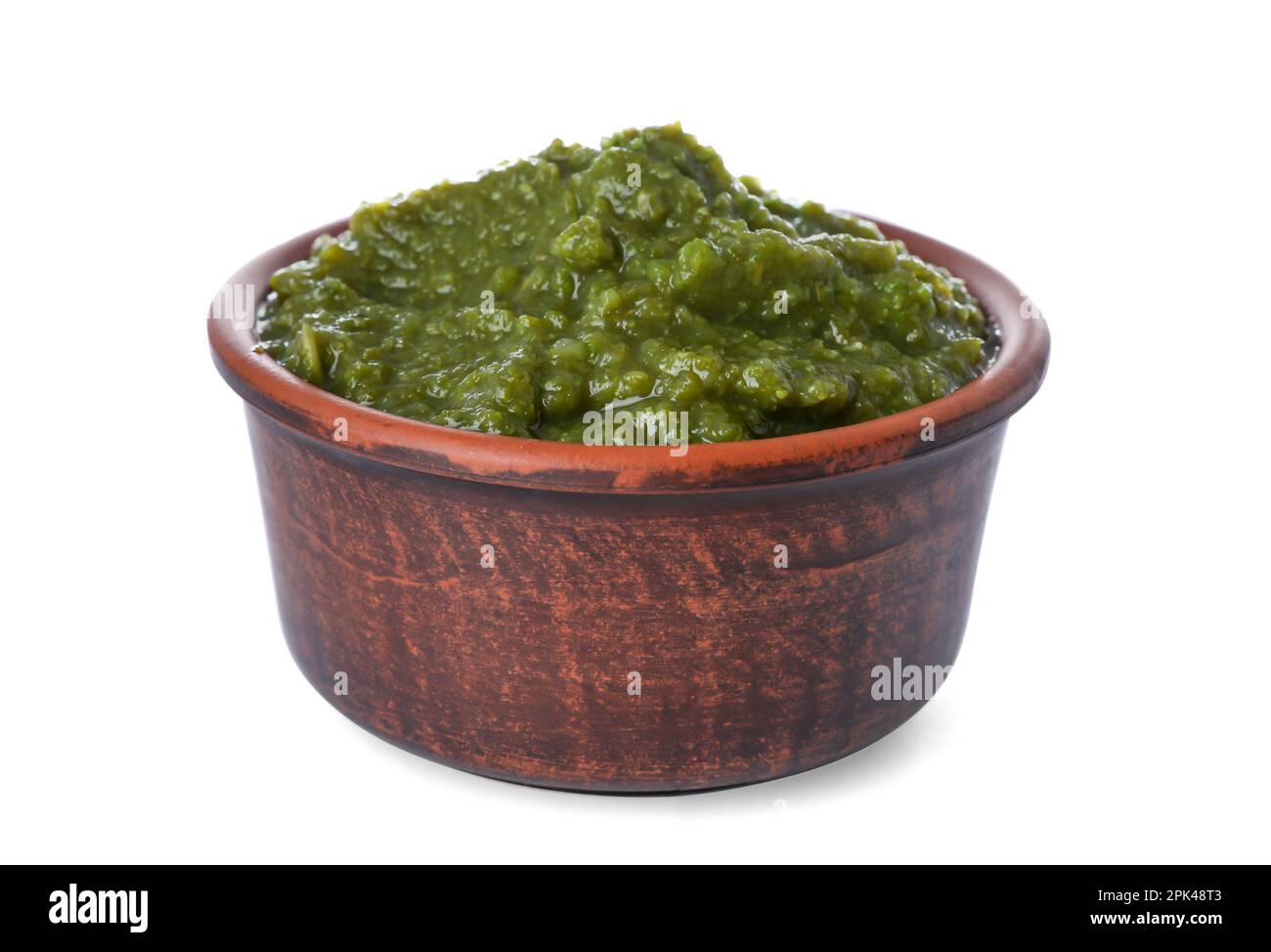 Delicious vegetable puree in bowl isolated on white. Healthy food Stock ...