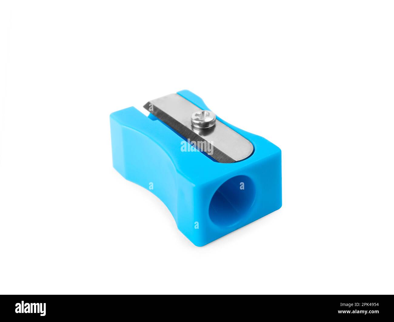 Plastic light blue pencil sharpener isolated on white Stock Photo - Alamy