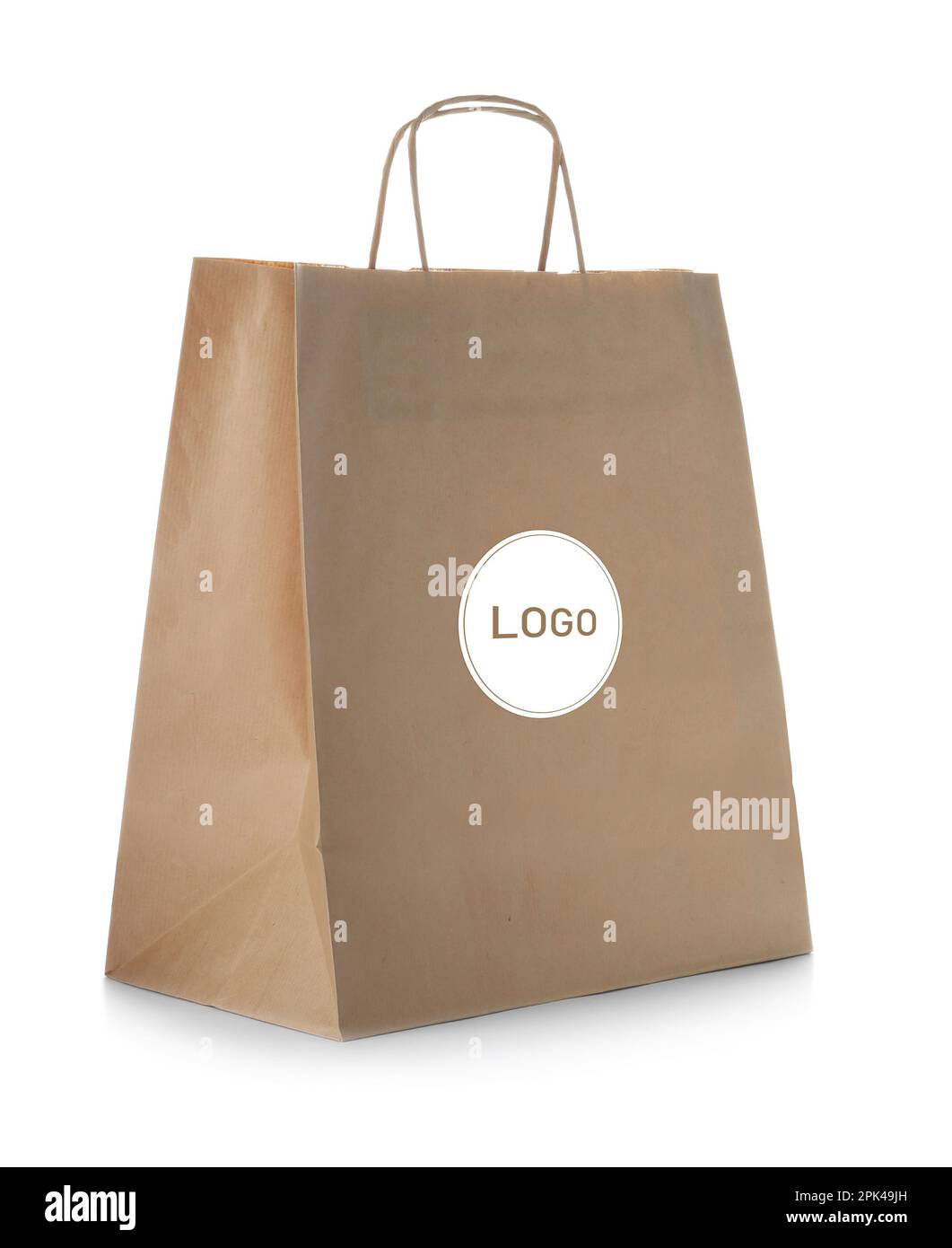Paper shopping bag with logo on white background Stock Photo - Alamy