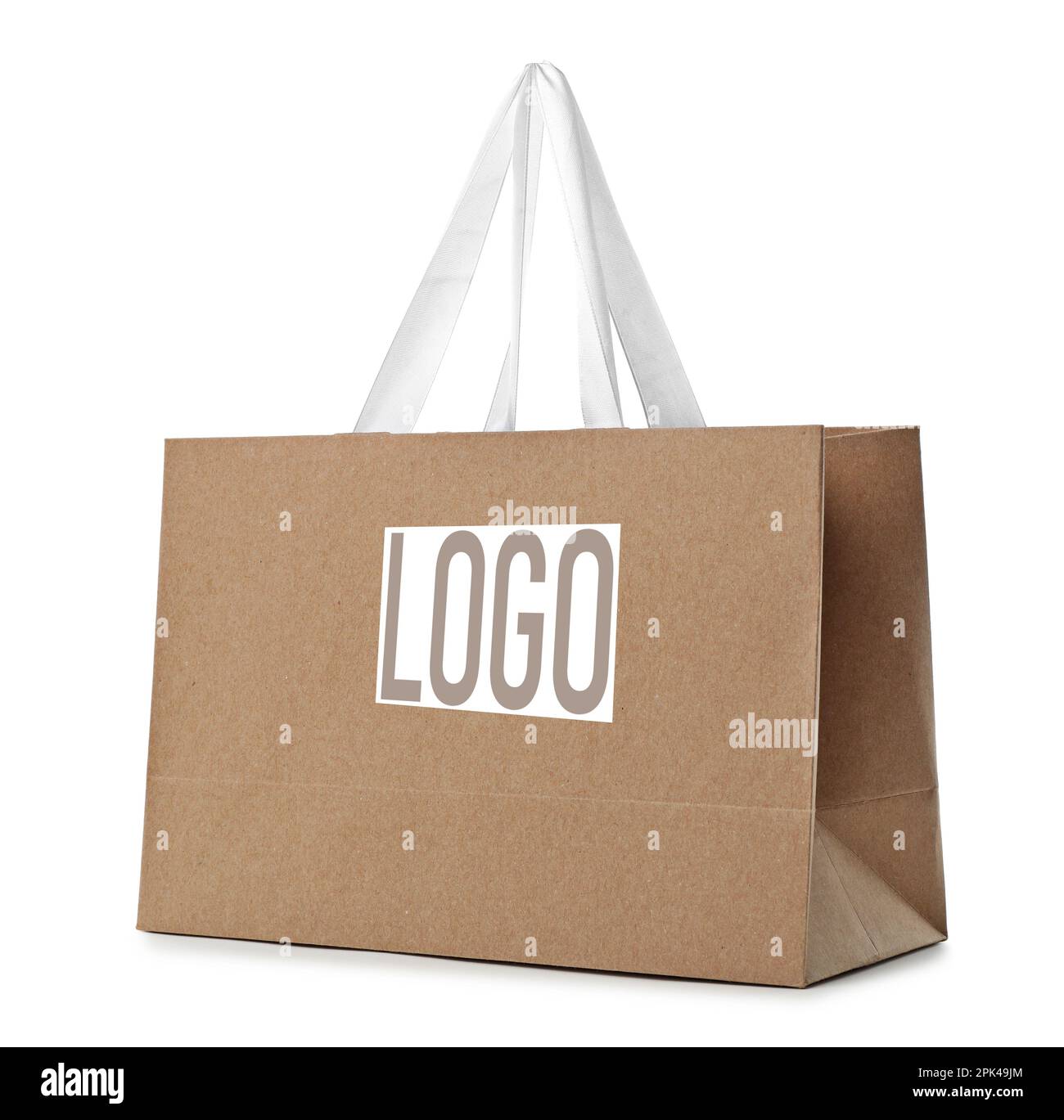 Paper shopping bag with logo on white background Stock Photo - Alamy
