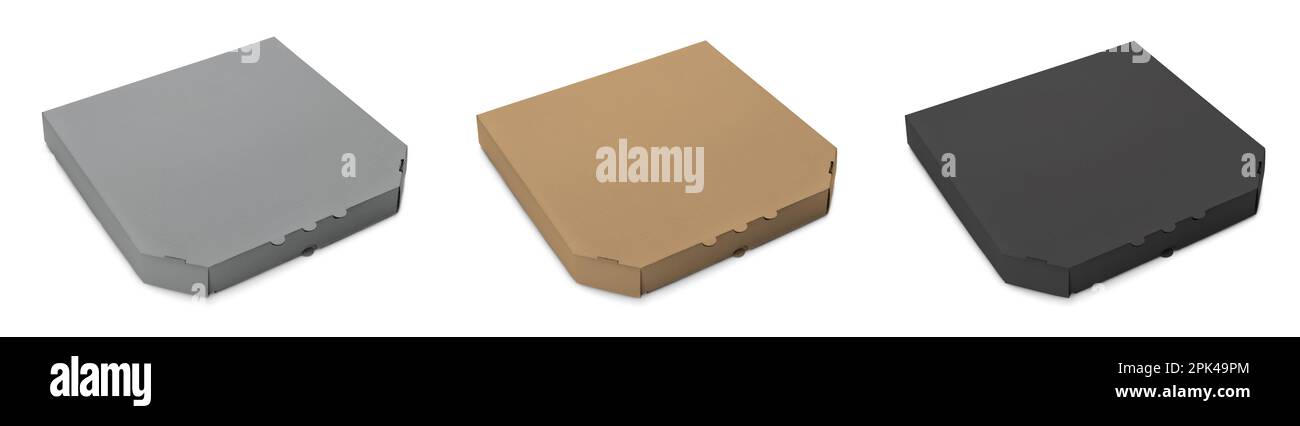 Set of cardboard pizza boxes on white background. Banner design Stock ...