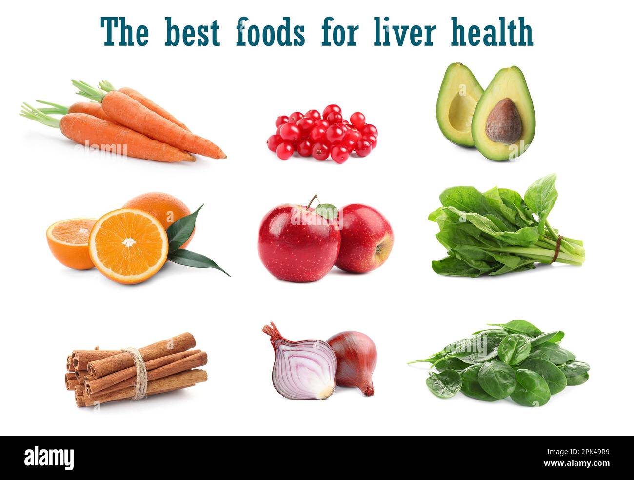List of the best foods for liver health. Collage with different tasty ...