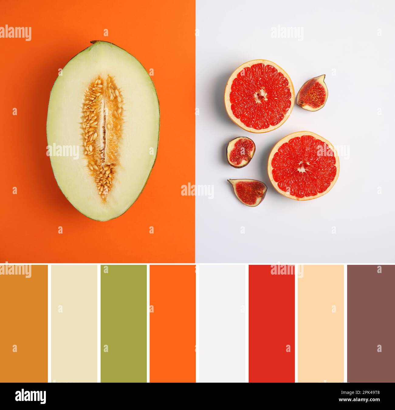 Color palette and composition with fresh fruits, top view Stock Photo ...
