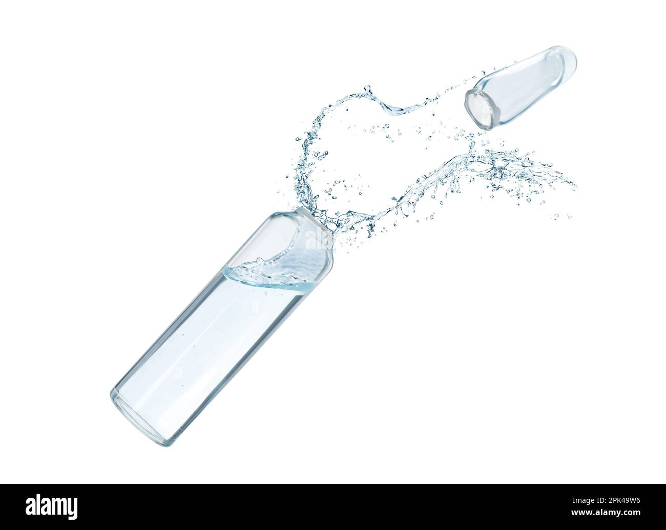 Open glass ampoule with pharmaceutical product on white background ...