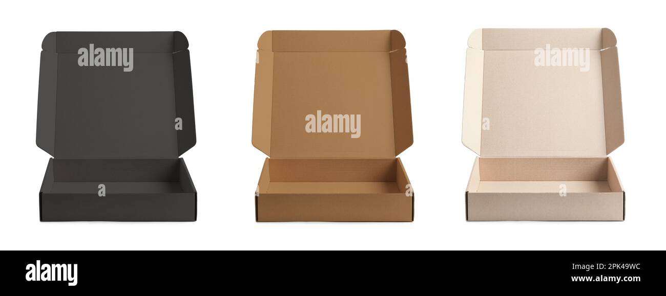 Set of cardboard boxes on white background. Banner design Stock Photo ...