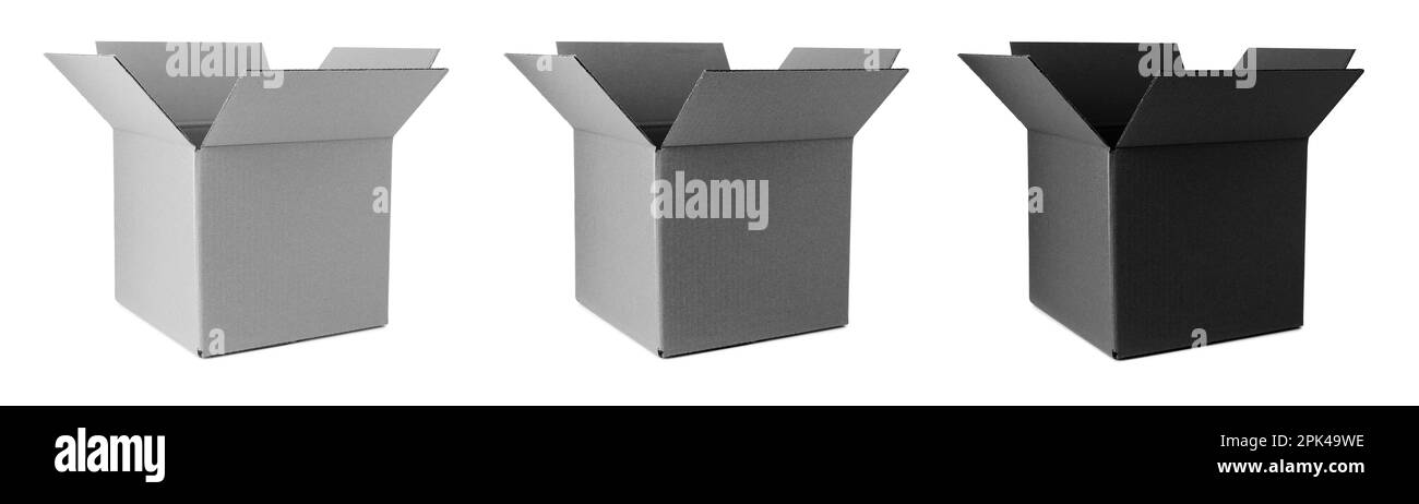 Set of open cardboard boxes on white background. Banner design Stock ...