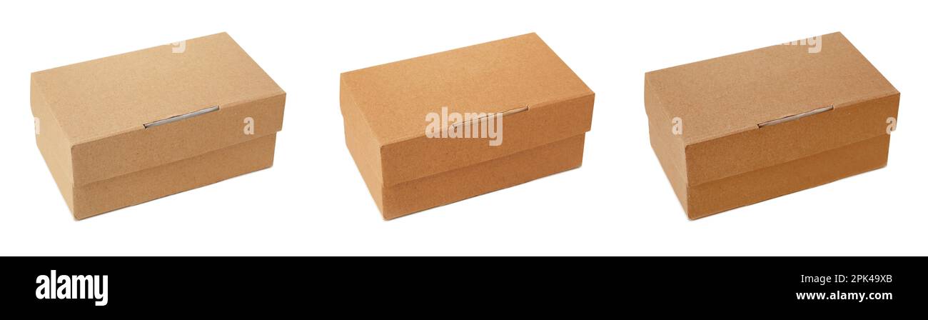 Set of cardboard boxes on white background. Banner design Stock Photo ...