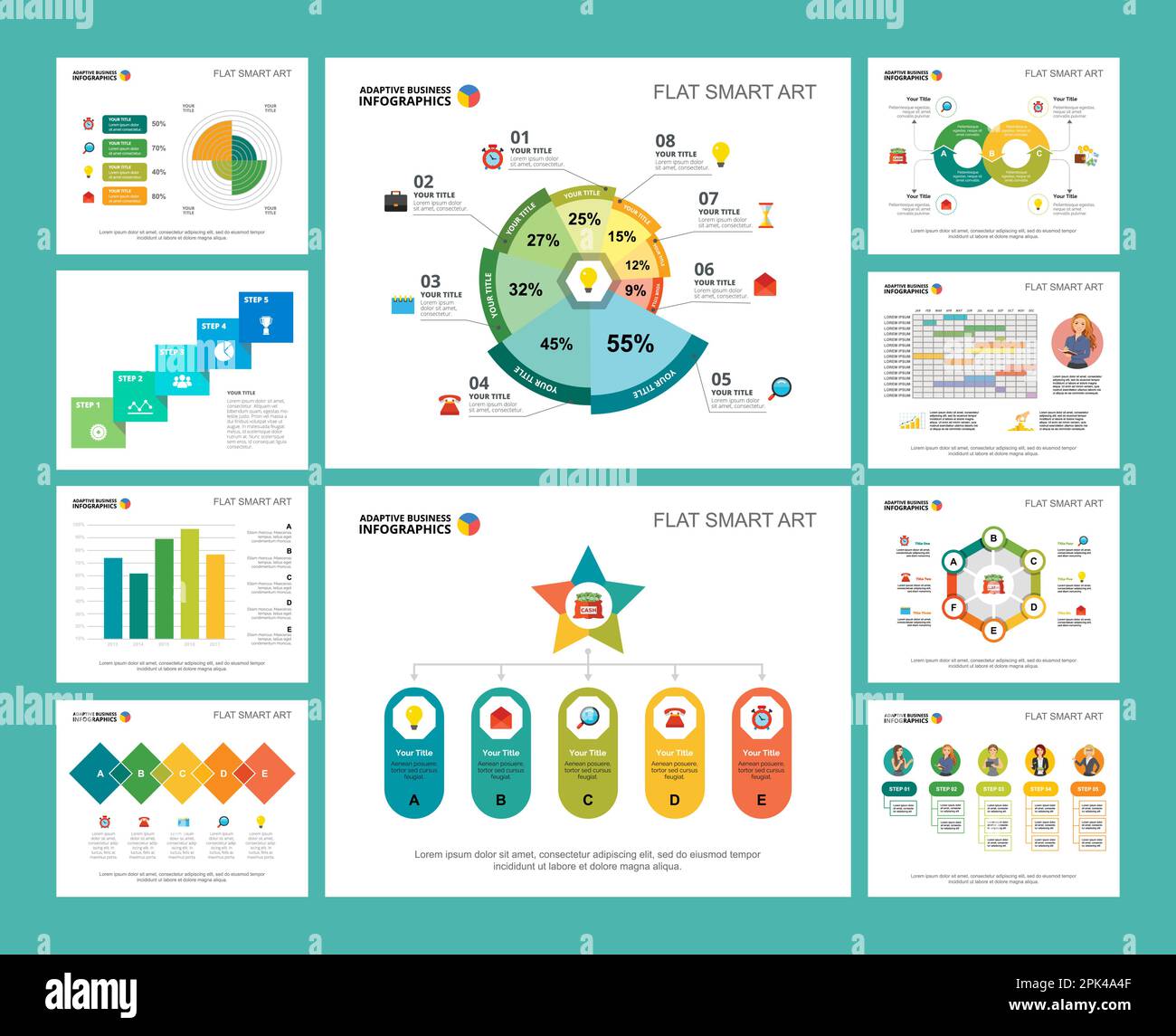 Colorful management or teamwork concept infographic chfarts set Stock ...