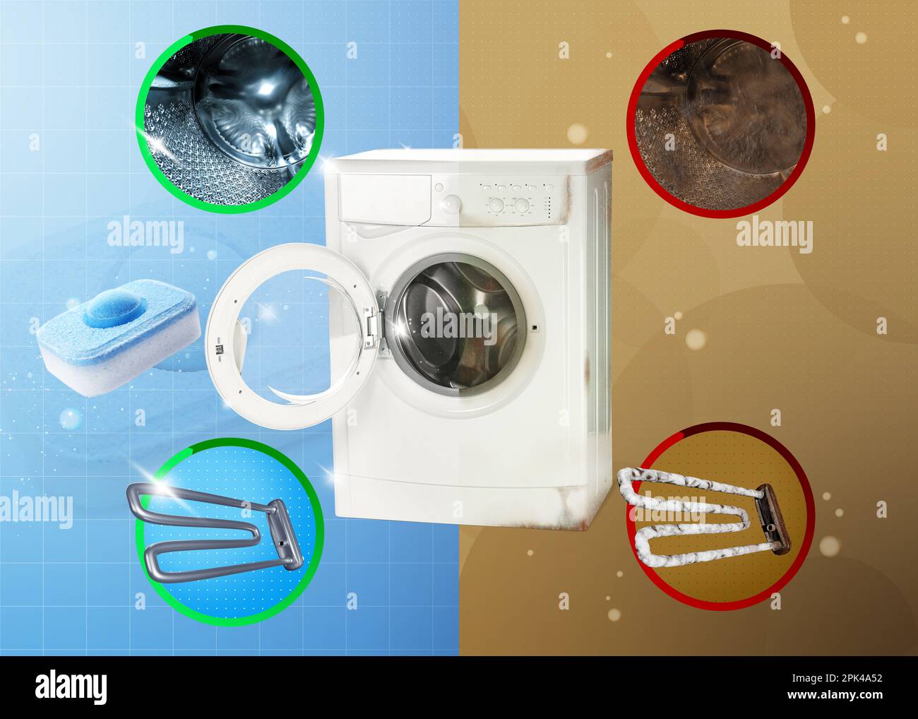 Drum and heating element of washing machine before and after using ...