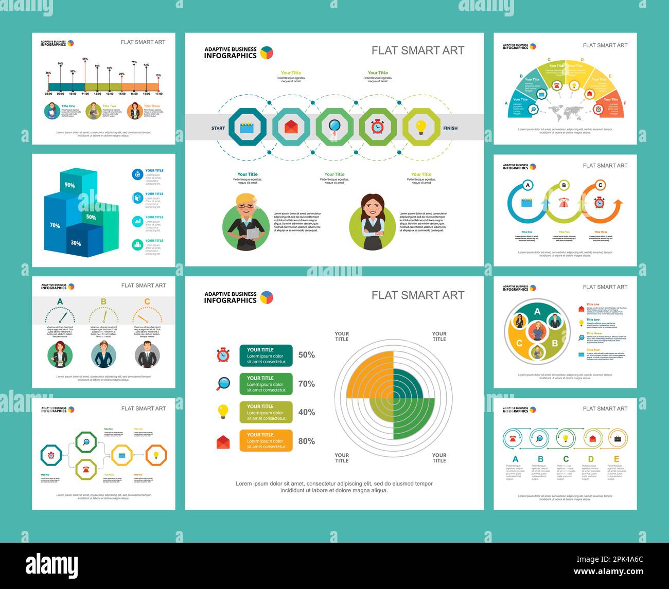 Colorful planning and strategy concept infographic charts set Stock ...