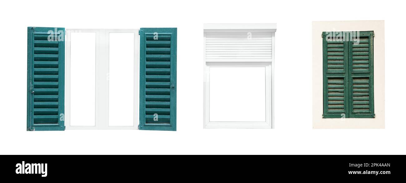 Many different window frames on white background, collage. Banner ... Many different window frames on white background, collage. Banner ...